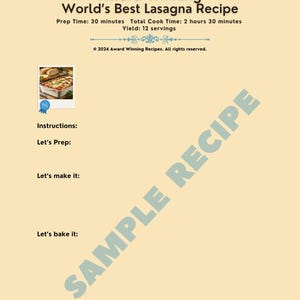 Worlds Best Lasagna Recipe, Digital PDF Instant Download File - Etsy Canada