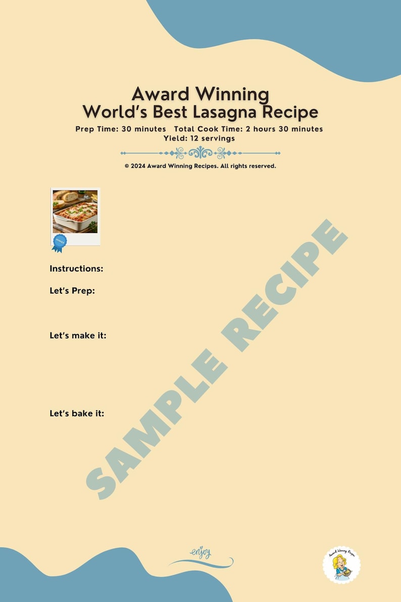 Award Winning Lasagna Recipe, Savory Meat Sauce (digital PDF) - Etsy