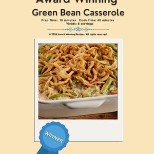Easy Award Winning Green Bean Casserole Recipe, Digital PDF Instant ...