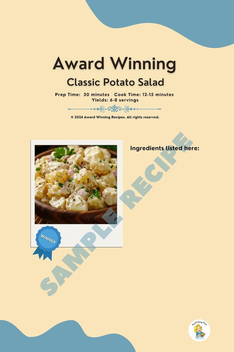 Classic Potato Salad Recipe, Award Winning, Side Dish, Digital PDF - Etsy