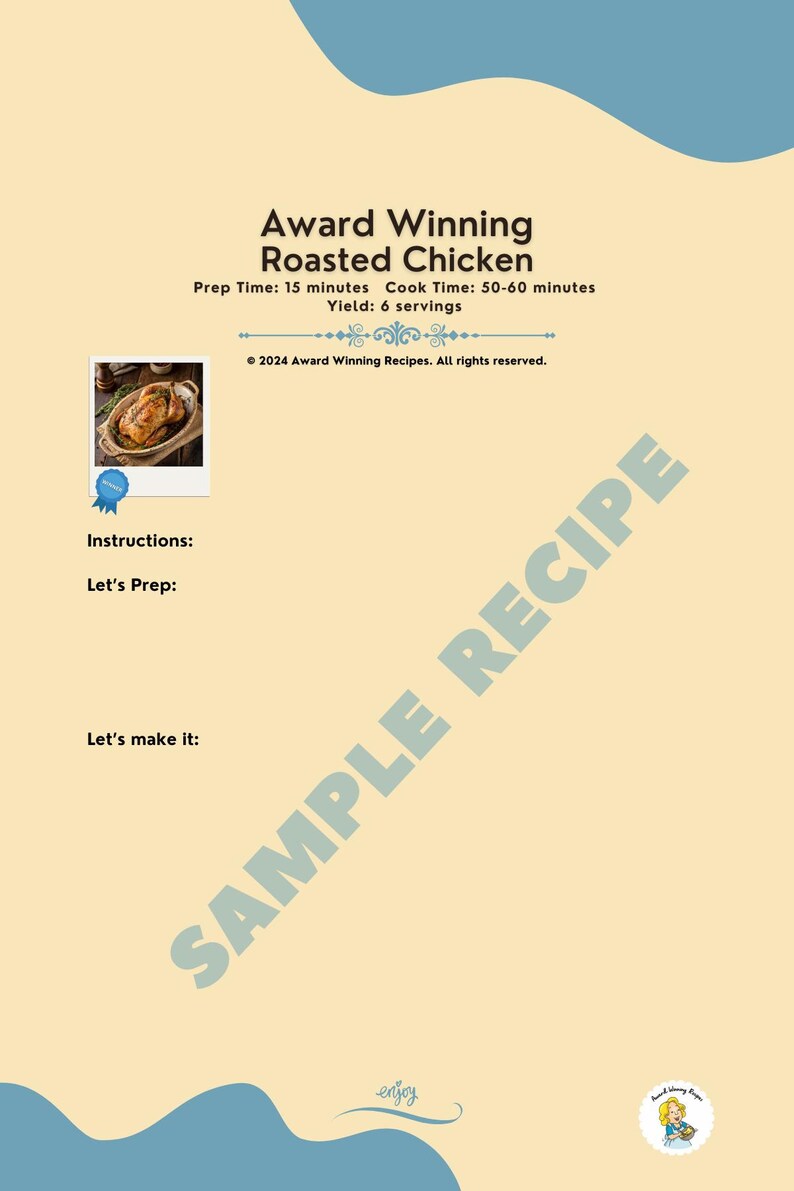 Classic Roasted Chicken Recipe, Award Winning, Digital PDF, Instant ...