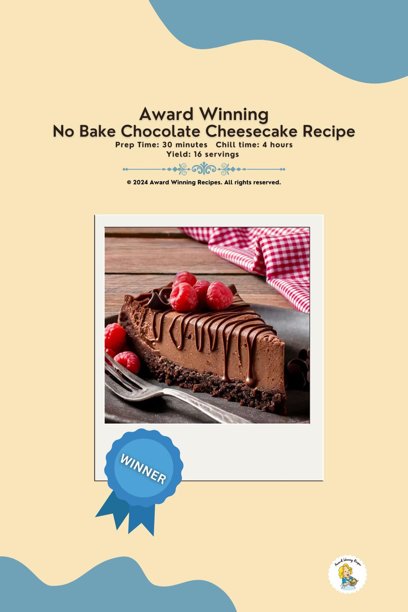 No Bake Chocolate Cheesecake Recipe, Award Winning, Digital PDF ...