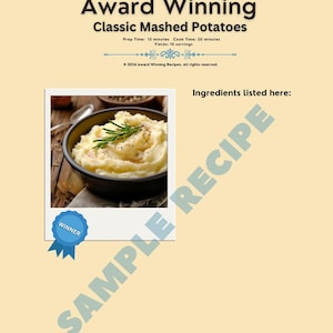 Mashed Potatoes Recipe, Award Winning, Comfort Food, Digital PDF ...