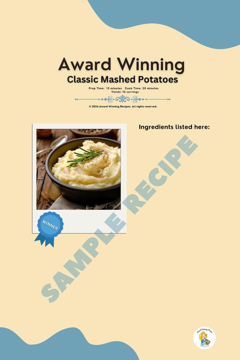 Mashed Potatoes Recipe, Award Winning, Comfort Food, Digital PDF ...