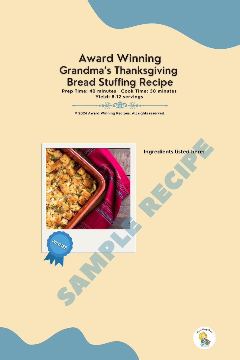 Award Winning Stuffing Dressing Recipe, Digital PDF Download - Etsy Canada