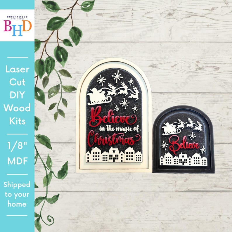 Laser Cut 'believe' Arched Wood Insert: DIY Boho Christmas Decor - Etsy