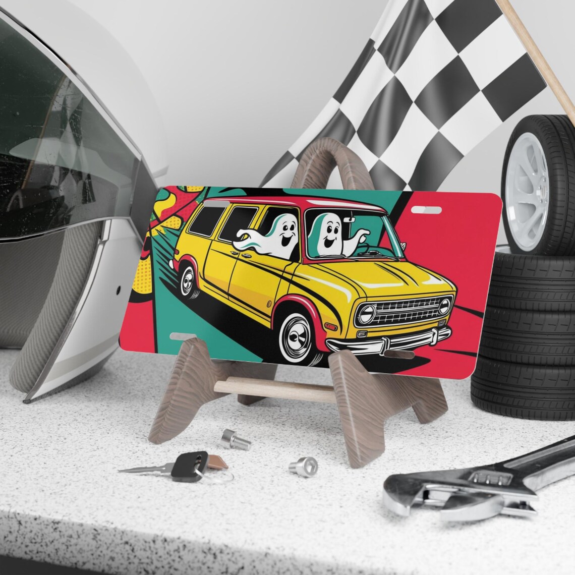 Vanity Plate, Pop Art Smiling Ghosts License Plate, Halloween Car Decor ...