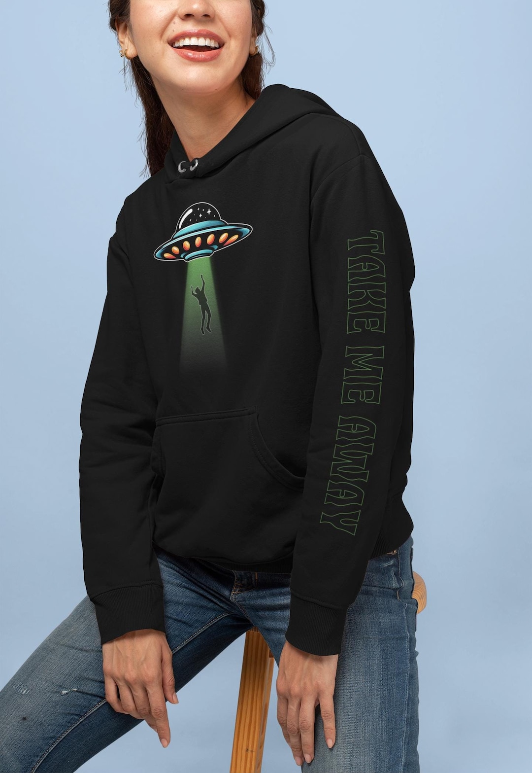 UFO Hoodie, Playful Alien Abduction Sweatshirt, Take Me Away, Outer ...