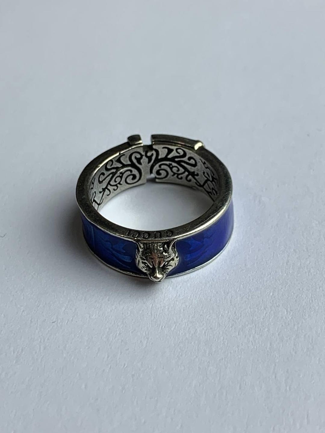 Gucci silver Tiger Head Enamel Band Floral Ring - Etsy