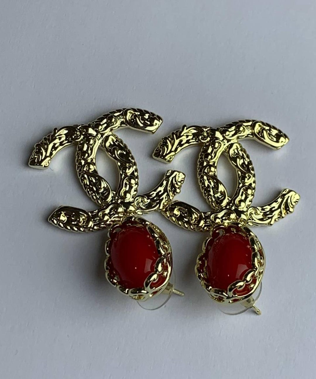 Chanel Gold Cc monogram Red Stone Dangle Earrings - Etsy