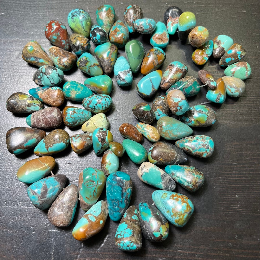 Two-tone Turquoise "candy Corn" Teardrops. From Hubei, China. 17 Inch ...