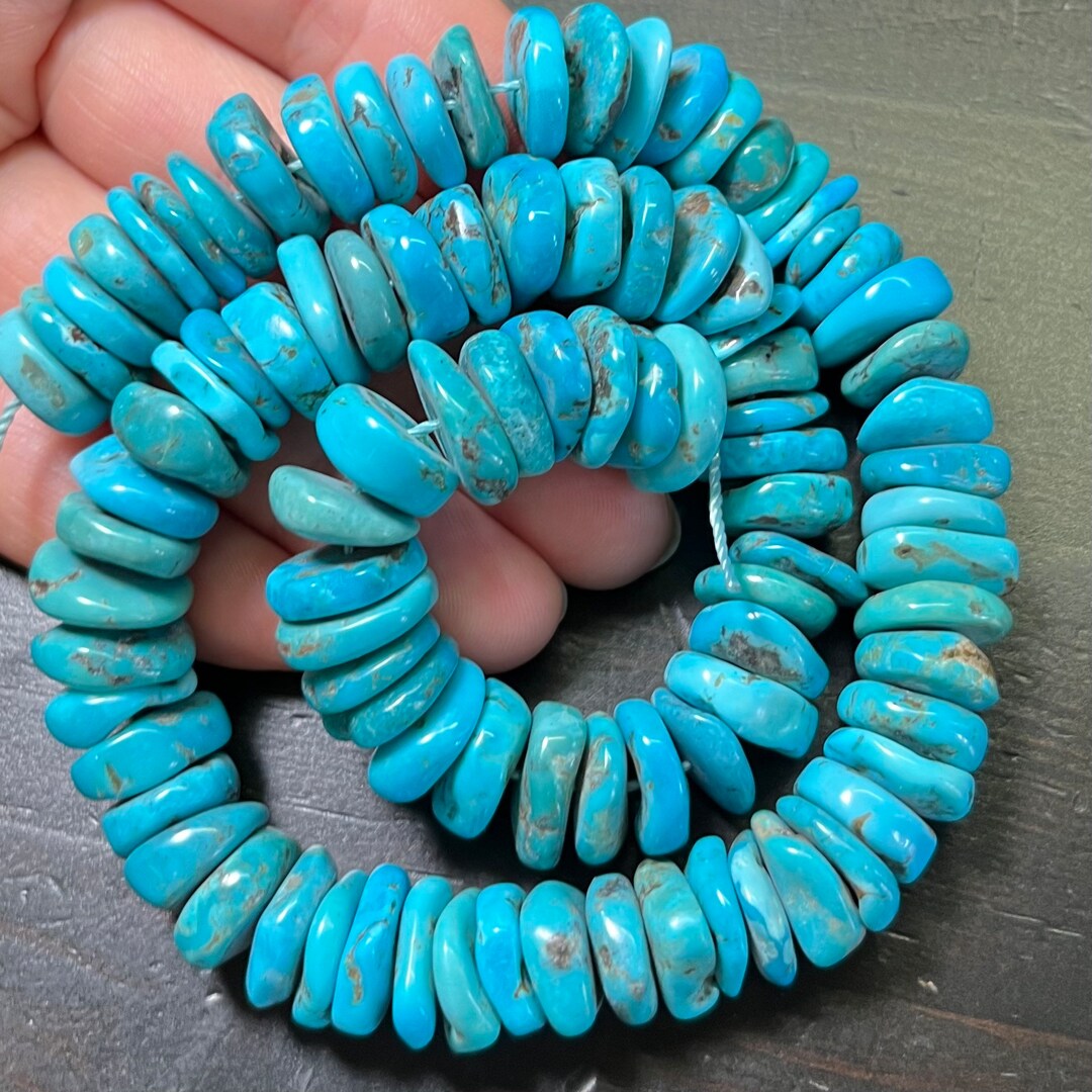 13-14mm Nacozari Turquoise Chubby Discs, Vibrant Blue. 16.1 Inch Strand ...