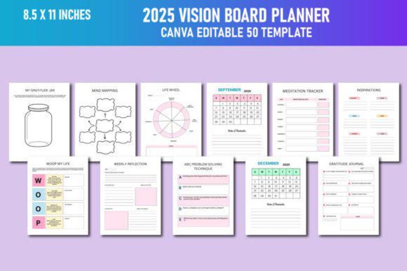 2025 Vision Board Planner Canva - Etsy