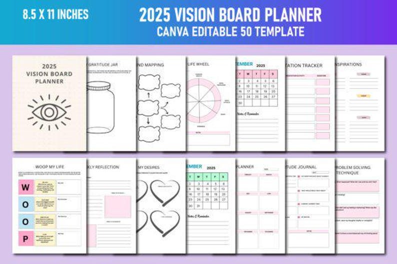 2025 Vision Board Planner Canva - Etsy