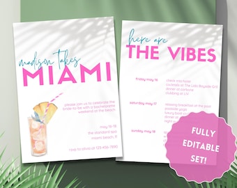 Miami Bachelorette Party Invitation & Itinerary Template | Neon, Sunset ...