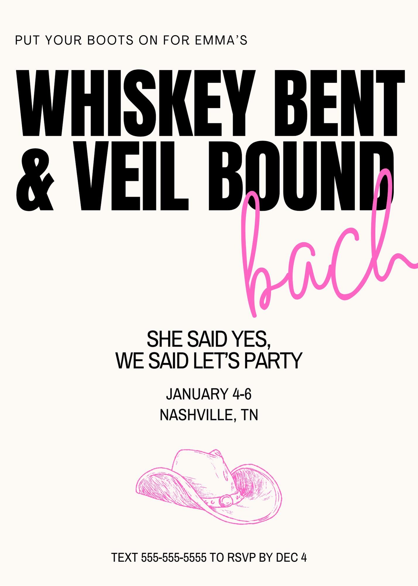 Whiskey Bent and Veil Bound Bachelorette Party Invitation - Editable ...