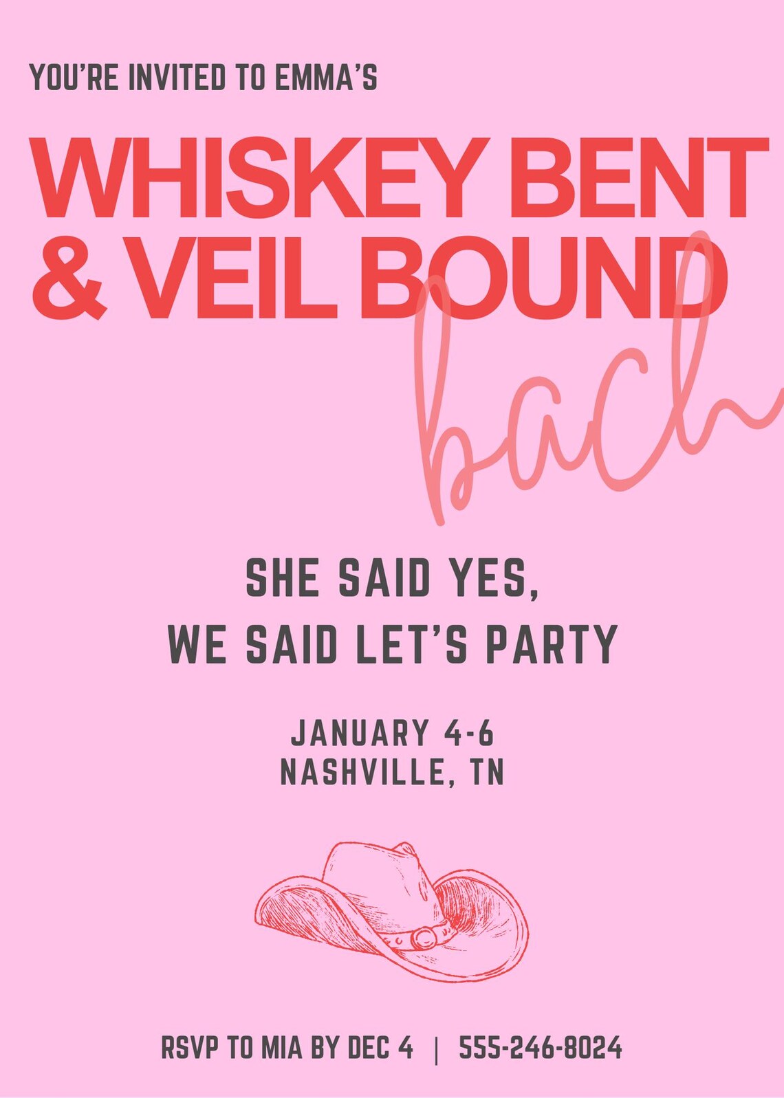 Whiskey Bent and Veil Bound Bachelorette Party Invitation Template - Etsy
