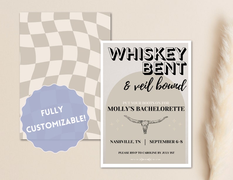 Whiskey Bent and Veil Bound Bachelorette Party Invitation Editable ...