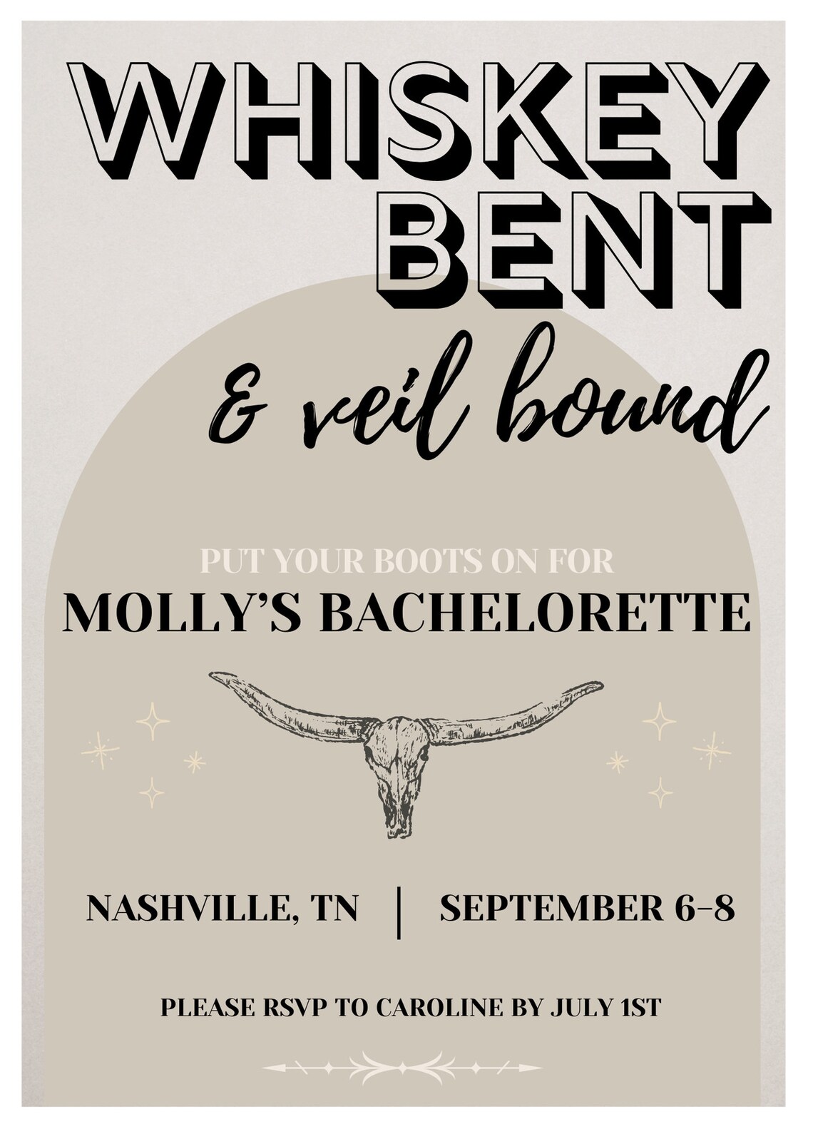 Whiskey Bent and Veil Bound Bachelorette Party Invitation - Editable ...