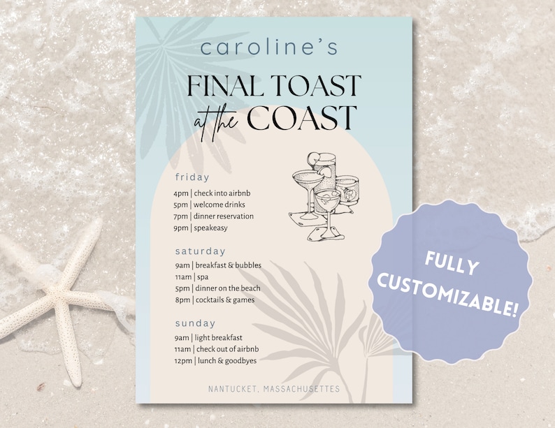 Final Toast at the Coast - Bachelorette Itinerary Editable Template - Etsy