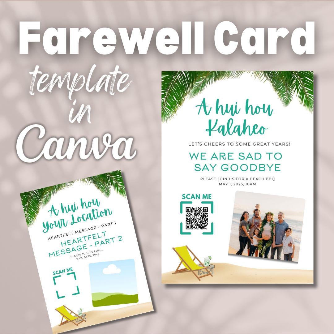 Farewell Card Template, Going Away, Goodbye, A Hui Hou, Printable ...