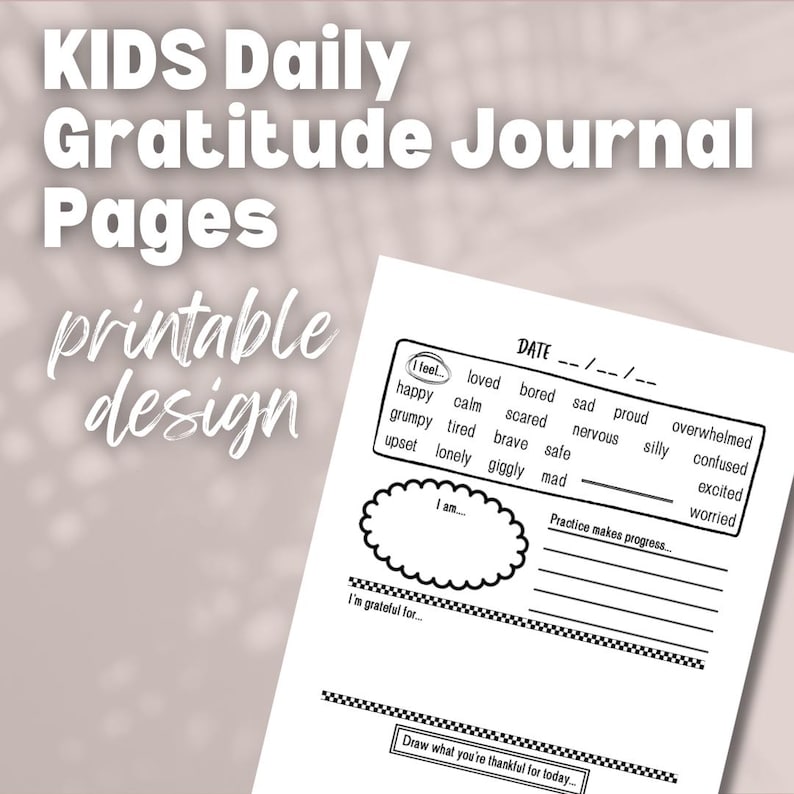 Printable KIDS Daily Gratitude JOURNAL Worksheet, Fillable, Print Out ...