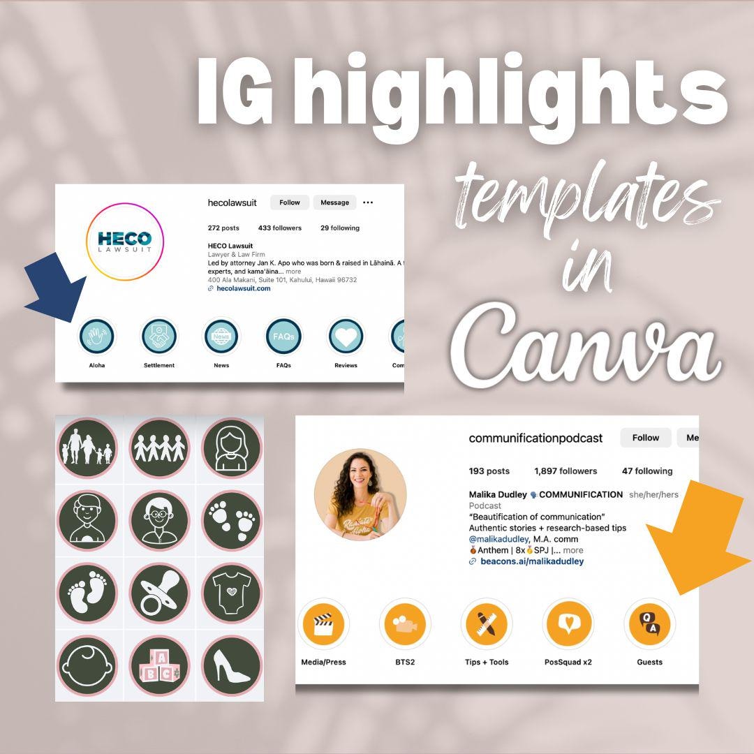 LARGE SUITE of Instagram Highlights Templates, Customizable, Editable ...