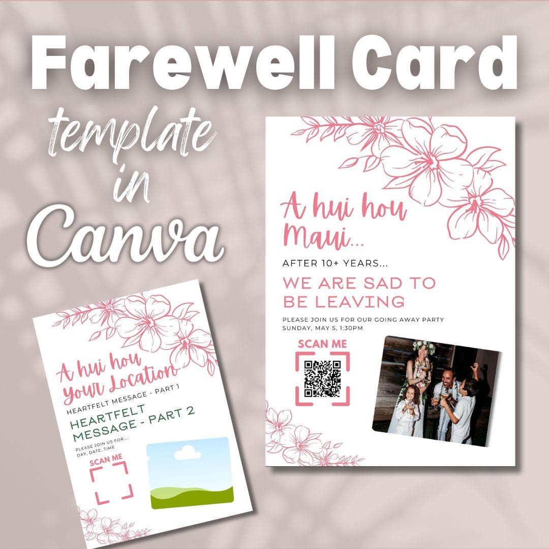 Farewell Card Template, Going Away, Goodbye, A Hui Hou, Printable ...