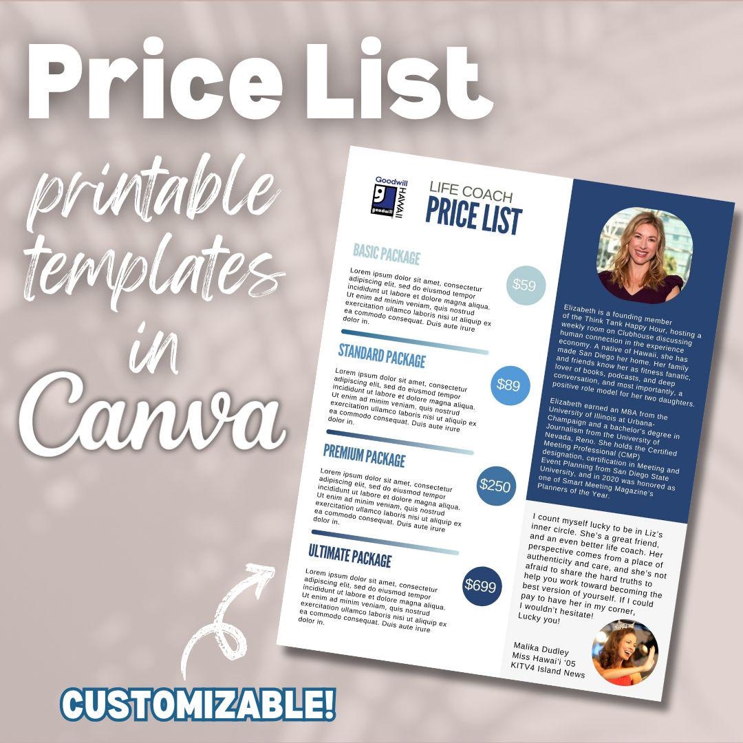 Life Coach "price List" | Customizable Canva Template | Pitch Deck ...
