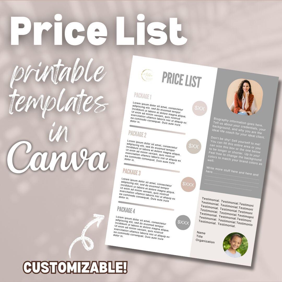 Consulting "price List" | Customizable Canva Template | Lux Colors ...