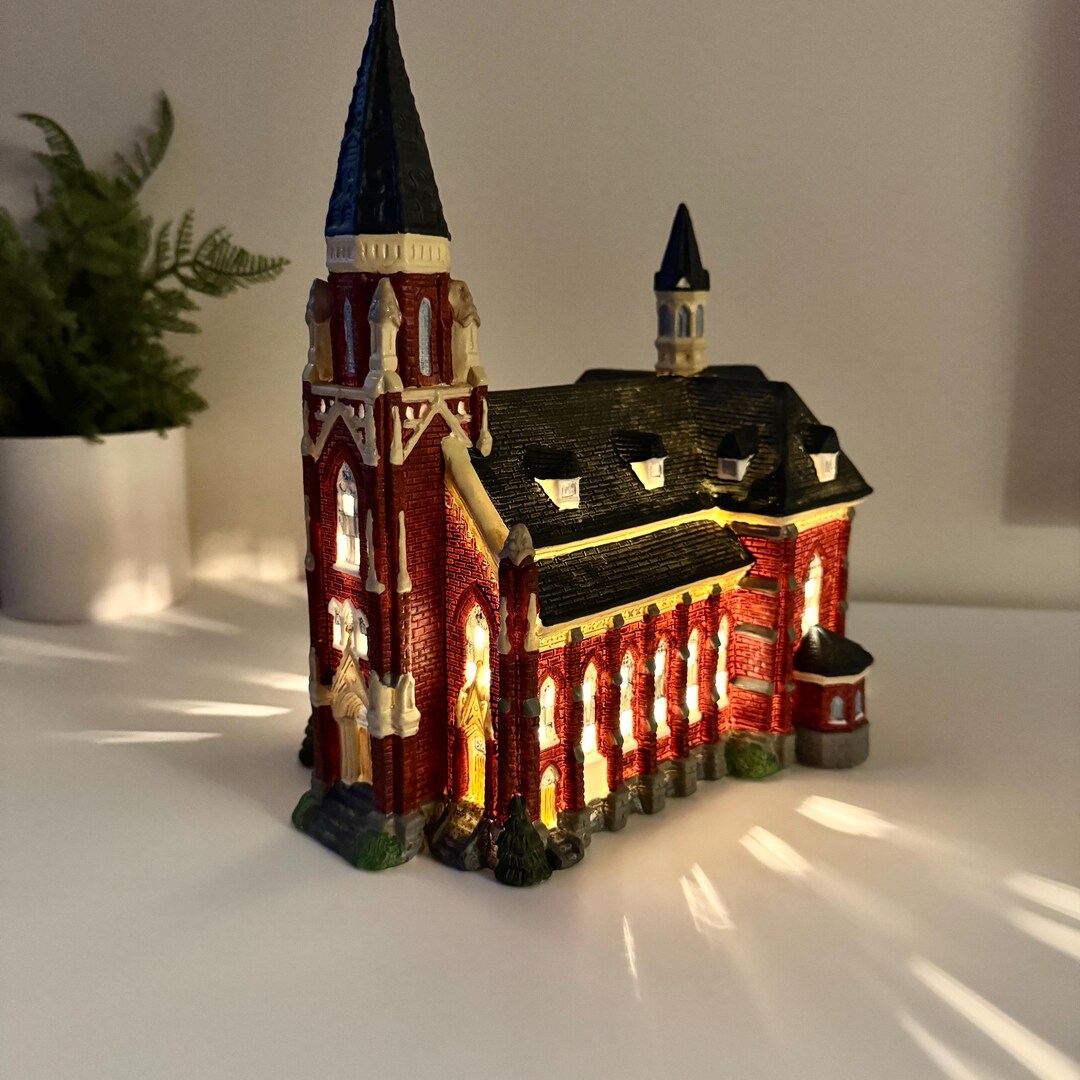 Church + Tall Steeple + Light Reflecting Windows Christmas Village ...