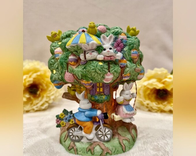 Swinging Easter Bunny Ceramic Tree, Light up Easter Village House ...