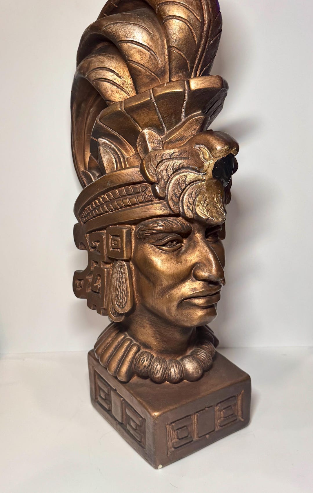 Montezuma II Aztec Warrior Sculpture 22", Pre Columbian Mesoamerica Art ...