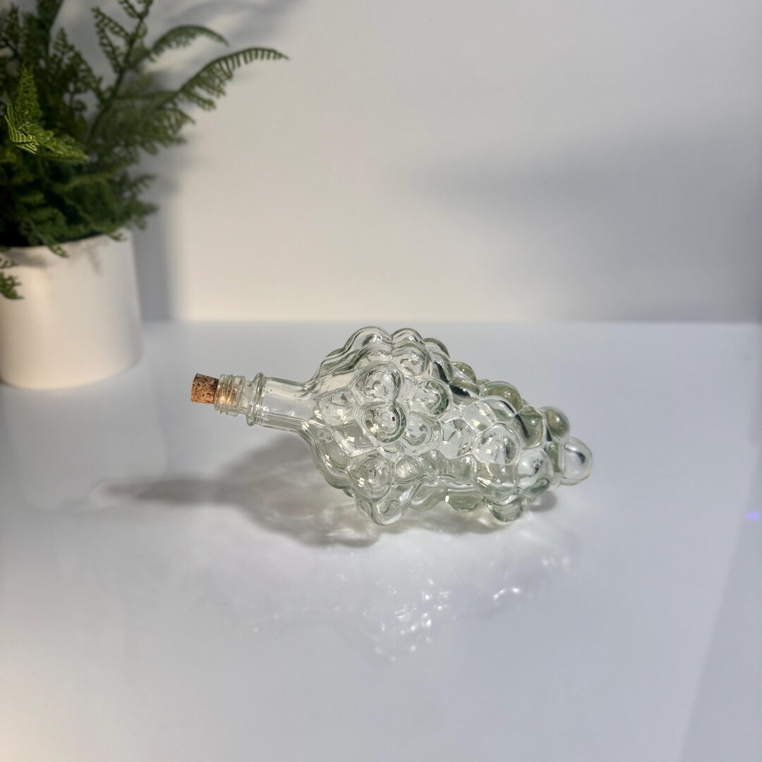 Vintage French Grape Cluster Glass Bottle + Cork, Decorative Grapes ...