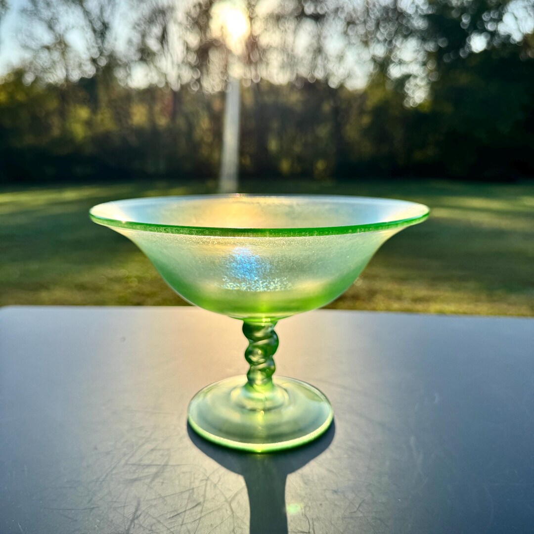 Antique US Glass Co Ice Green Stretch Glass Flared Compote #315 ...