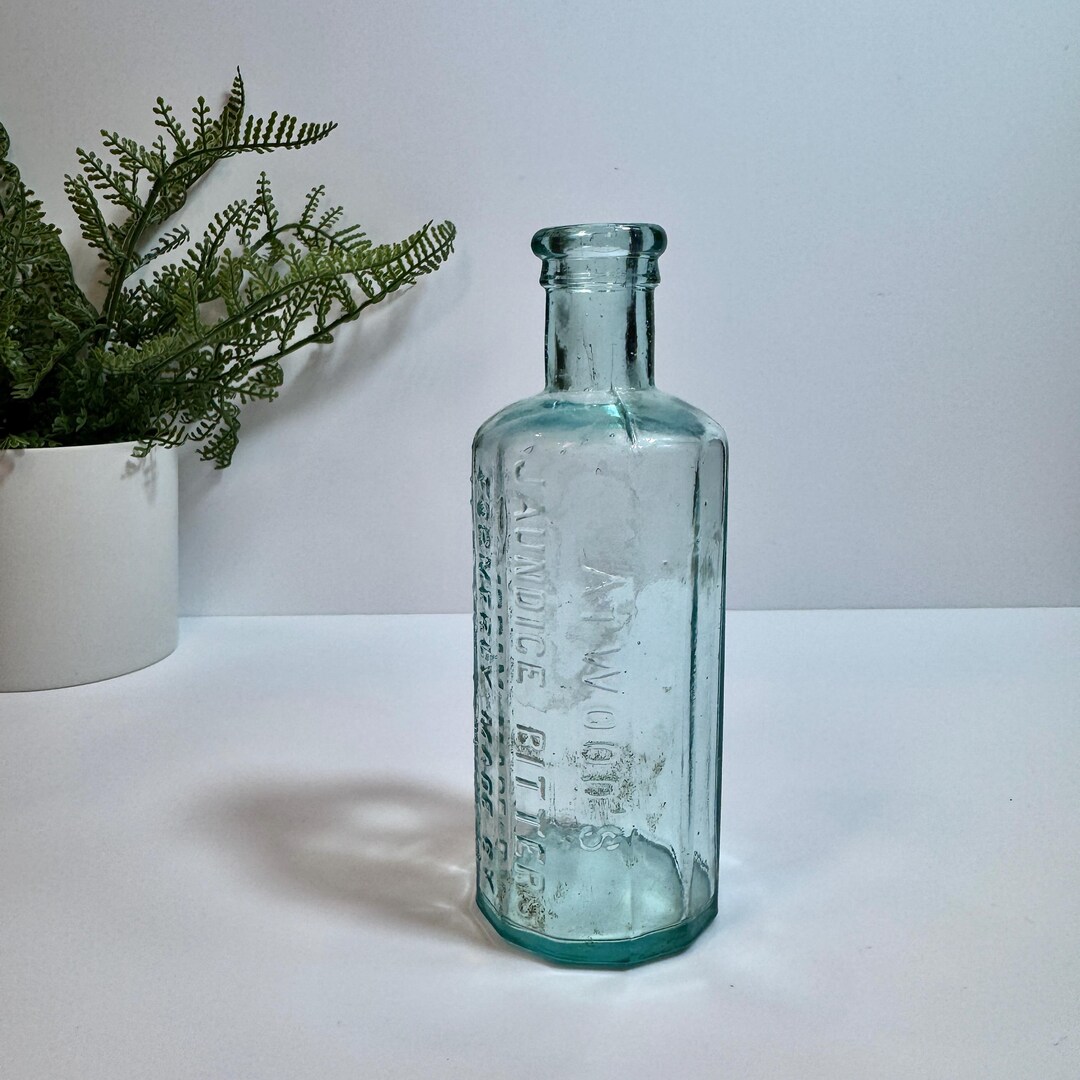 Atwoods Jaundice Bitters Bottle, Aqua Blue Apothecary Bottle - Etsy