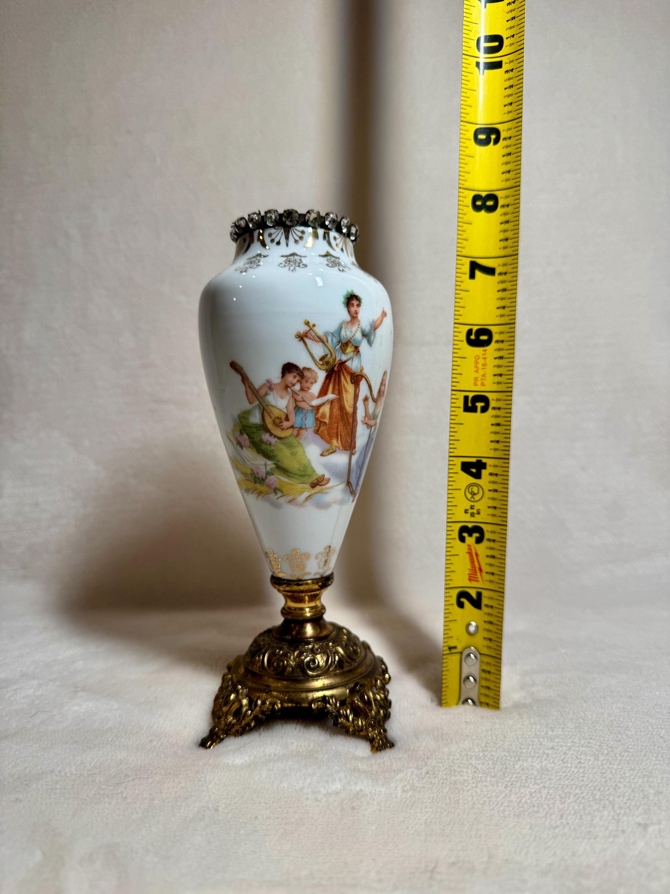 Antique French Vase With Musical Scene + Cherub on Ormolu Base, 19th ...