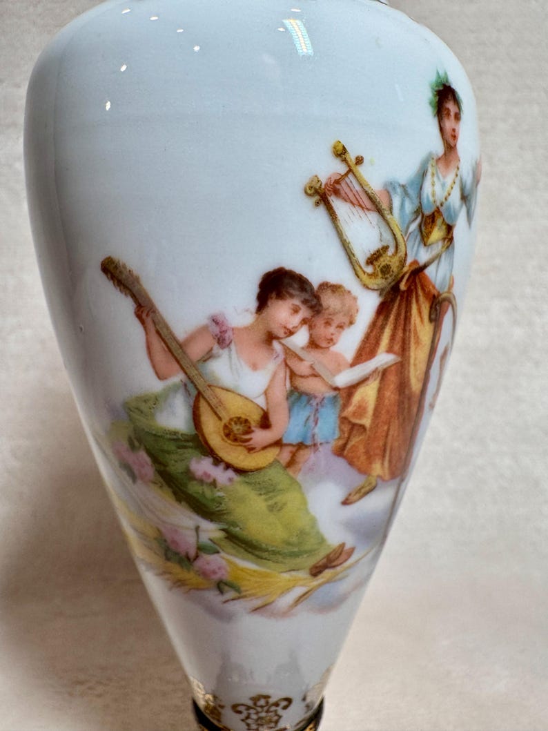 Antique French Vase With Musical Scene + Cherub on Ormolu Base, 19th ...