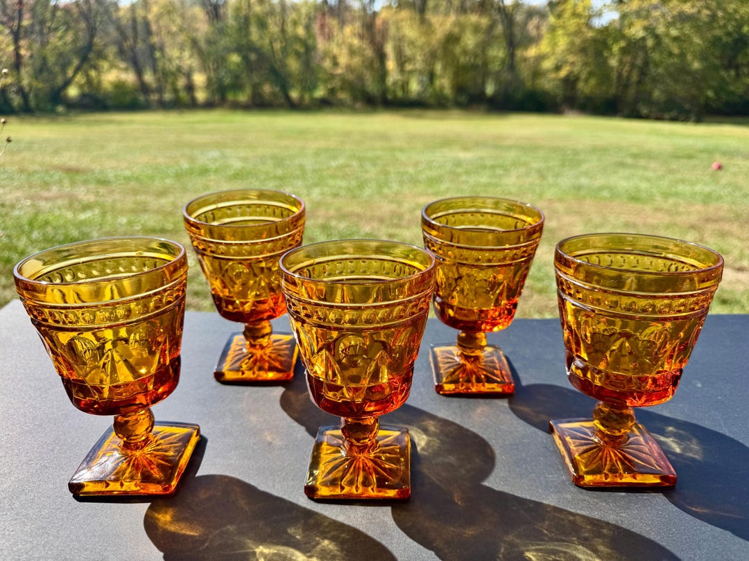 Amber Glass Goblet Set of 5, Vintage Colony Park Lane Collection, Mid ...