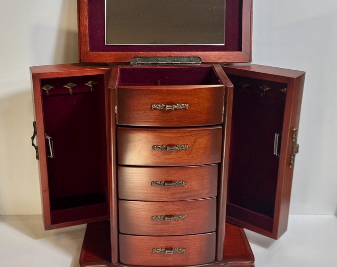 Vintage Jewelry Box + Opening Side Doors + Hanging Hooks + Drawers ...