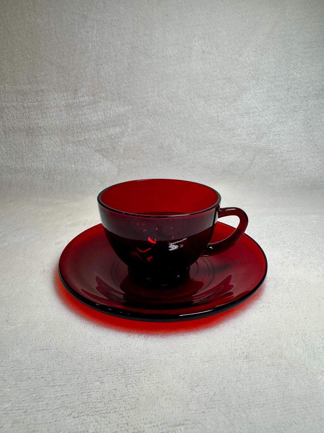Vintage Ruby Red Tea Cup and Saucer, Vintage Anchor Hocking Glass, Tea ...