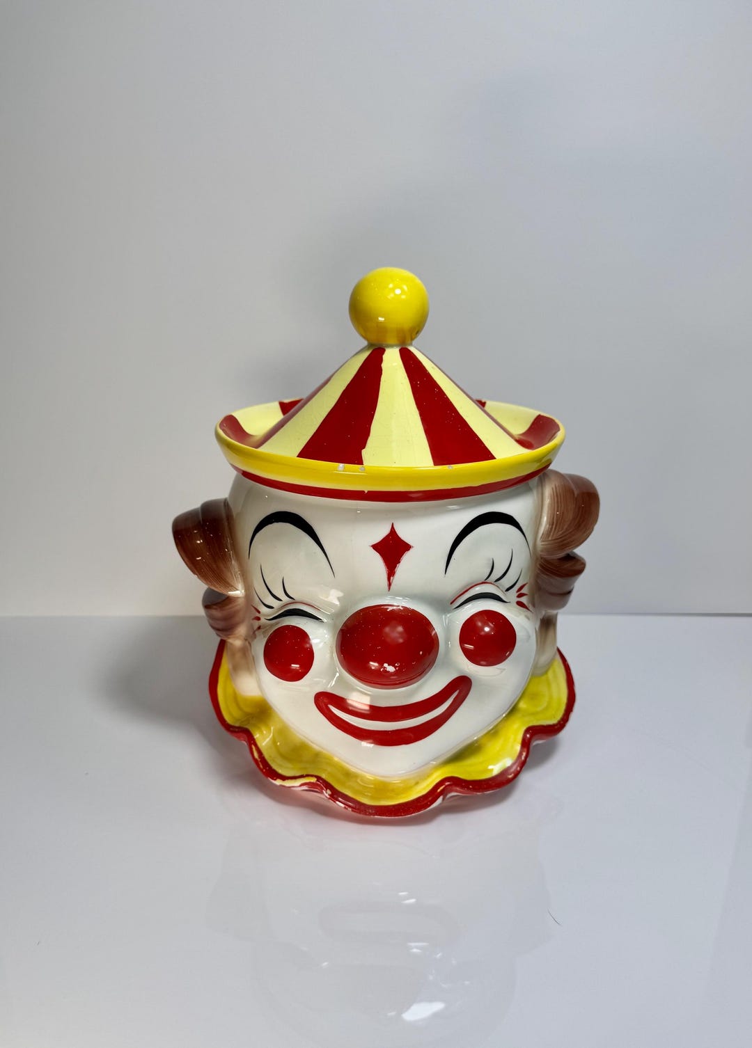 Circus Clown Large Ceramic Cookie Jar With Circus Tent Lid, Vintage ...