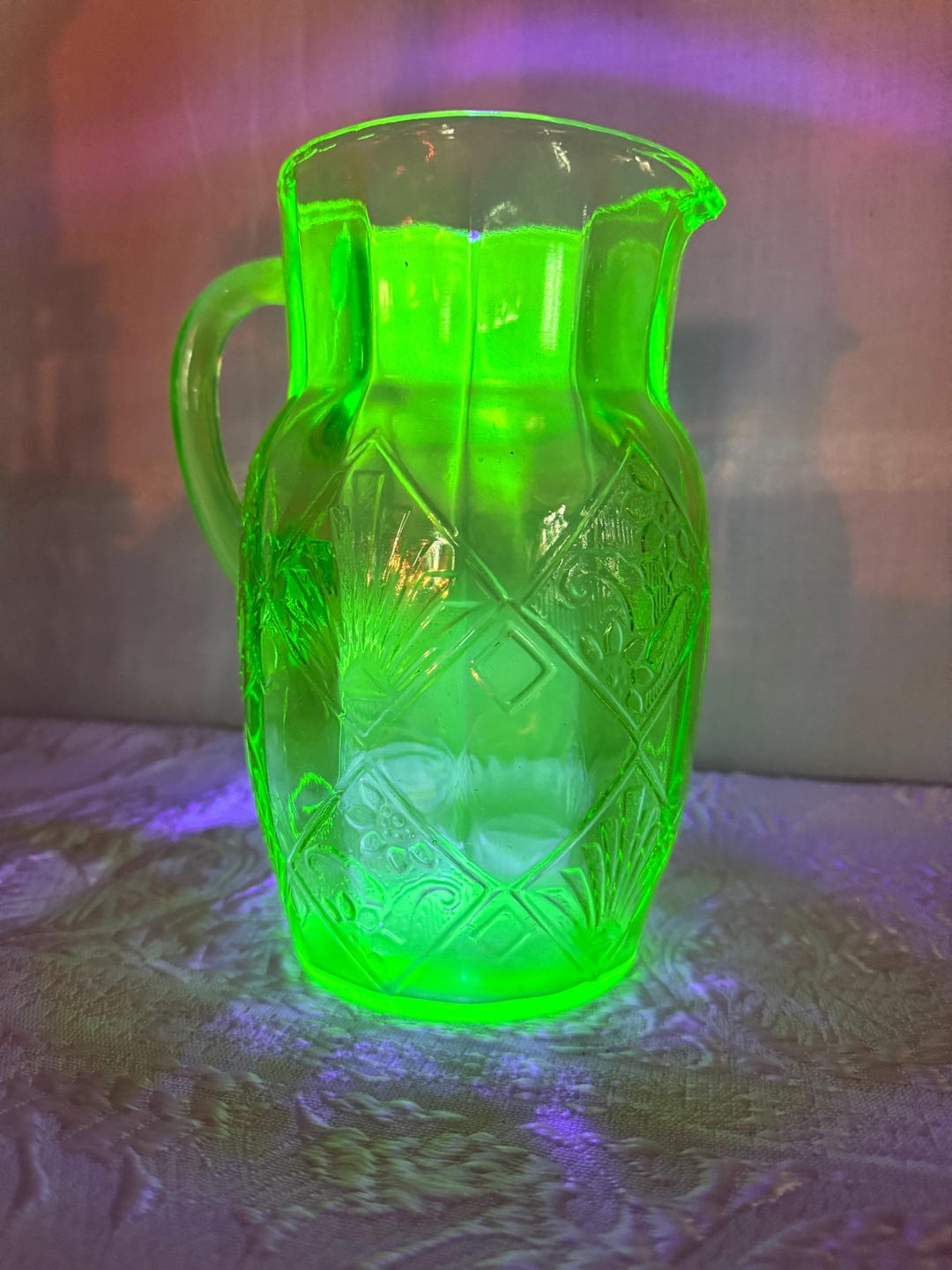 Uranium Art Deco Glass Pitcher, Green Depression Glass, Retro Kitchen ...