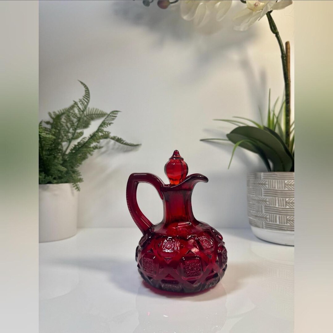 Fenton Ruby Red Checkerboard Cruet, Dark Red Glass Home Accents ...
