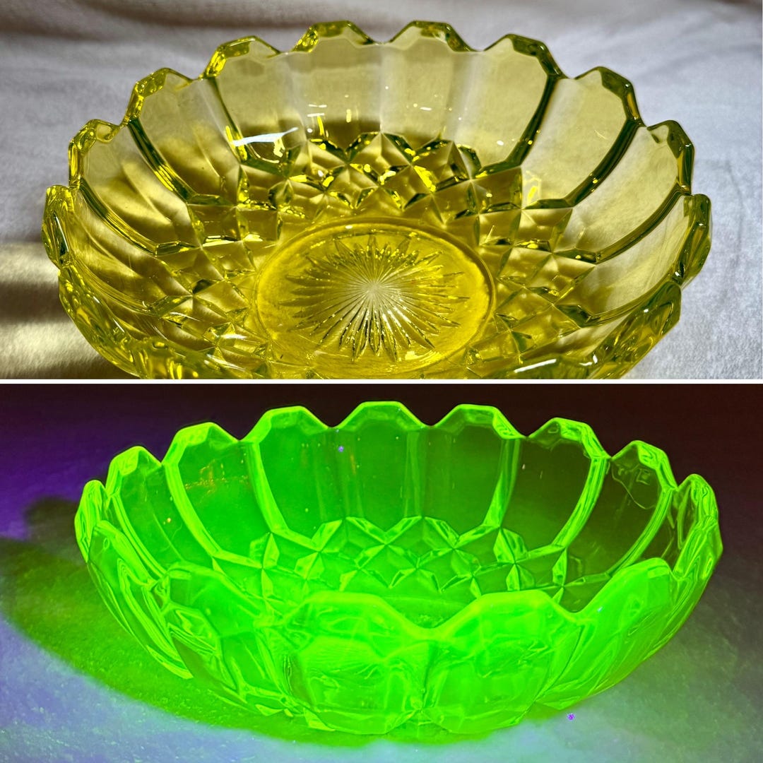 RARE Vaseline Glass Uranium Bowl 8, Canary Yellow Green Depression ...
