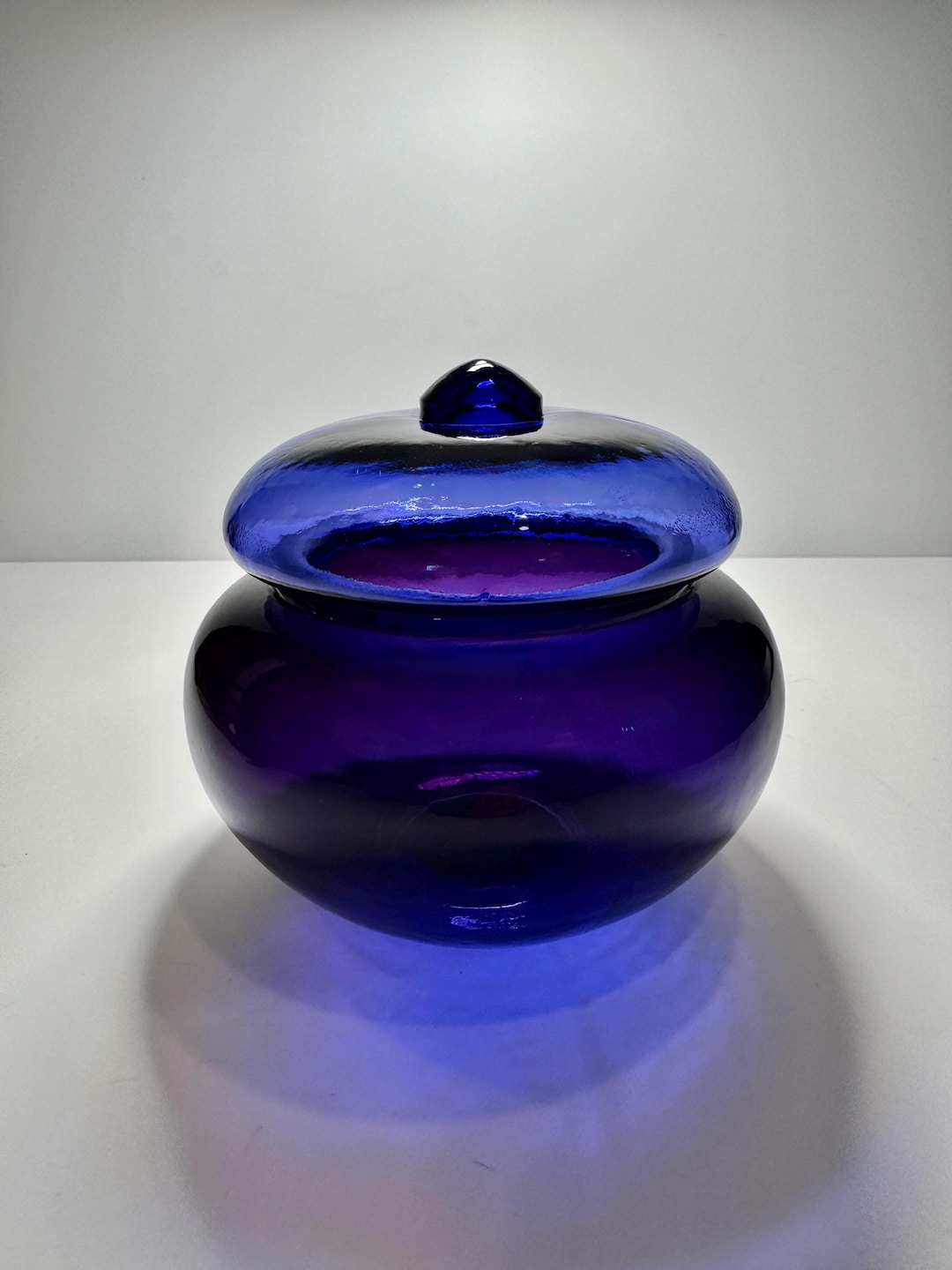 Fenton Royal Purple Puff Jar With Lid, Purple Glass Vanity Jar - Etsy