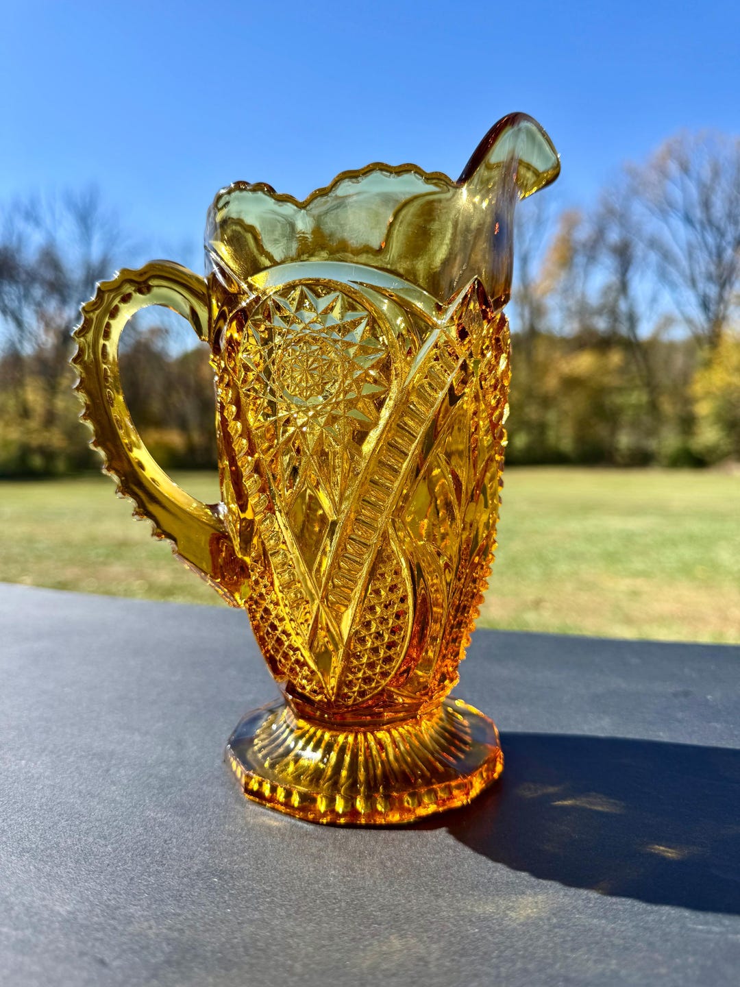 Vintage Amber Glass Viking Pitcher - Etsy
