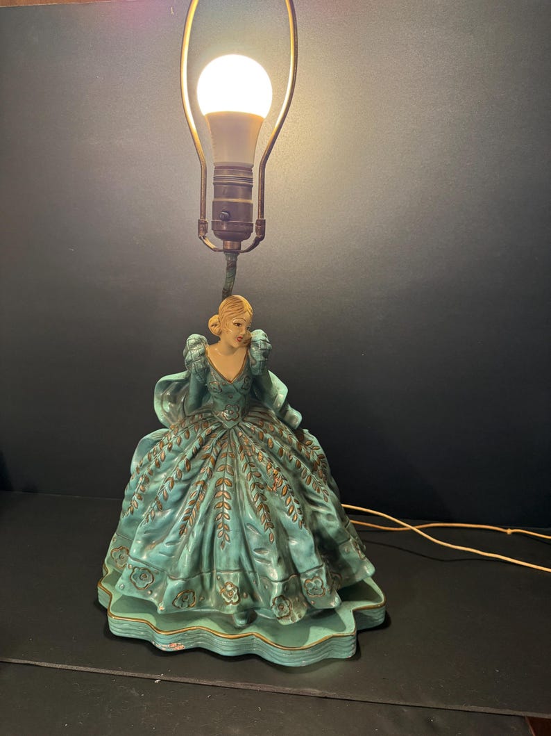 1930s Art Nouveau Figural Victorian Lady Table Lamp, Art Deco Era ...