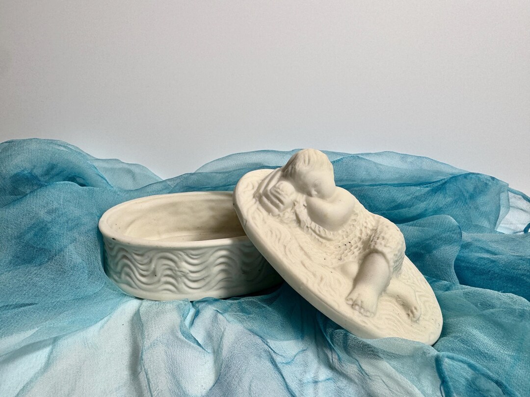 Porcelain Cherub Trinket Box With Lid, Parian Ware Bisque Cherub Dish ...