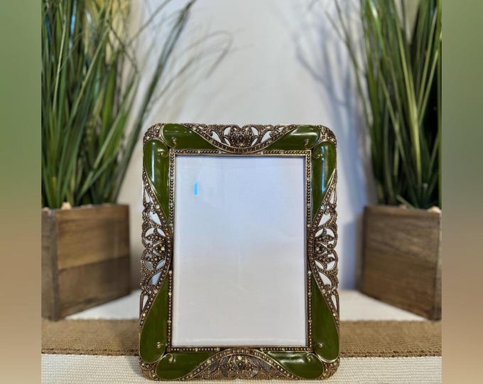 Victorian Bejeweled Olive Green Picture Frame 5x7, Green and Gold ...